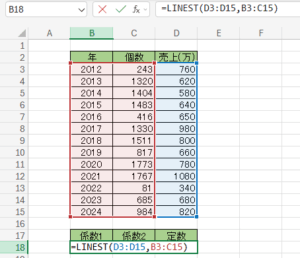【Excel】LINEST関数の使い方